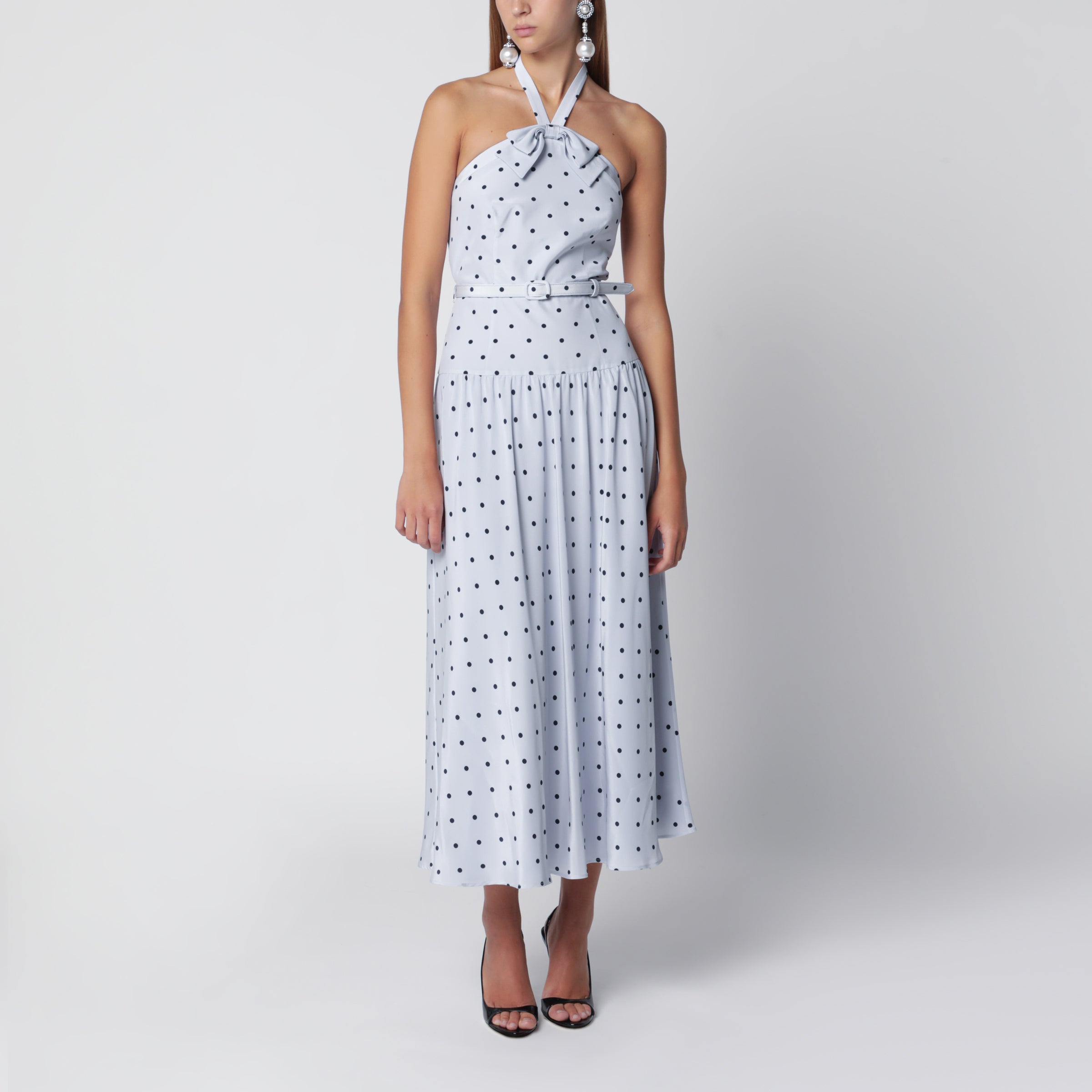 ALESSANDRA RICH Alessandra Rich Polka Dot Silk Halterneck Midi Dress